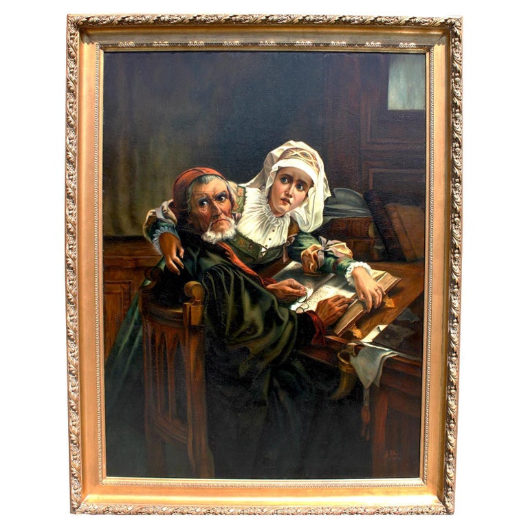 Oil on Canvas "the Prohibited Reading" After Karel Ooms For Sale at 1stDibs