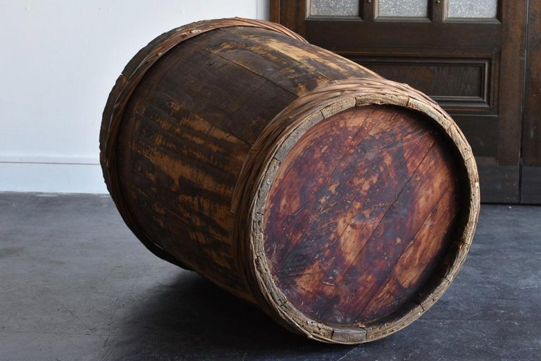 Old Japanese Wooden Barrel Containing Miso / Table Base / Planter ...
