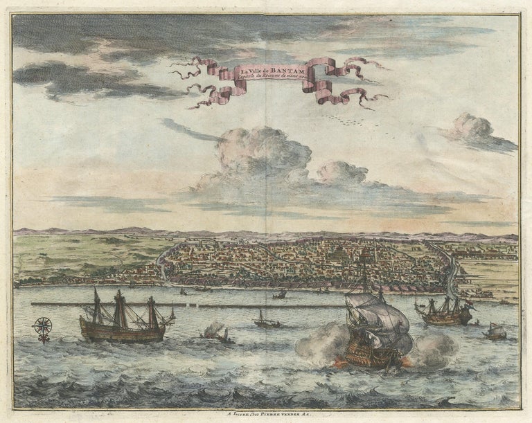 Original Antique Bird's Eye View of Banten or Bantam in Java, Indonesia ...