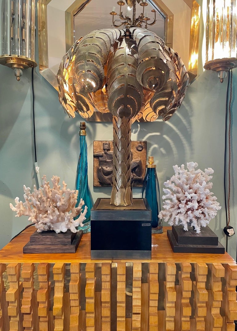 Orignal Maison Jansen Torch Cut Brass Palm Tree Lamp with Original ...