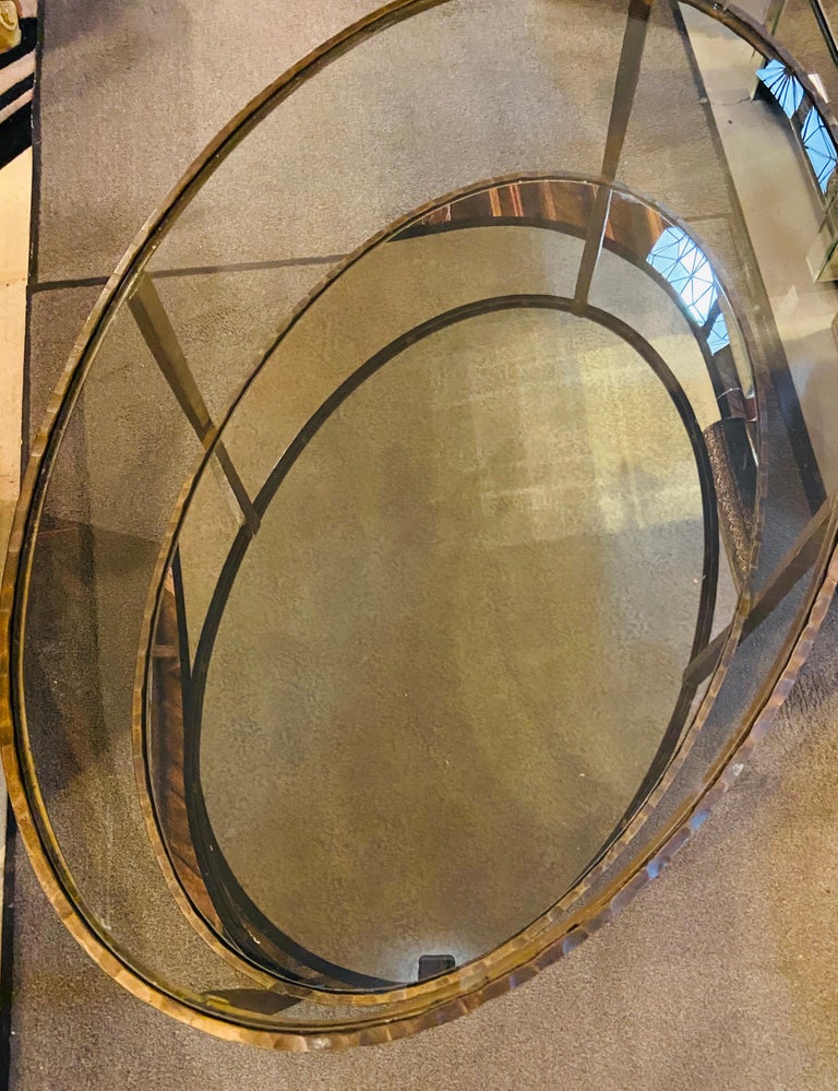 Oval Antiqued Metal Coffee / Low Table with Glass Top at 1stDibs | oval ...
