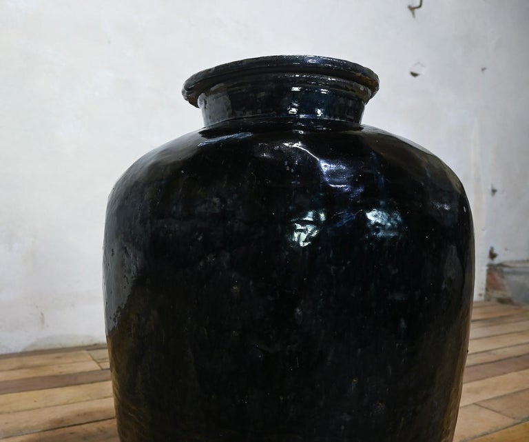 Oversized 19th Century Chinese Black Ceramic Rice Wine Jar, with Cover ...