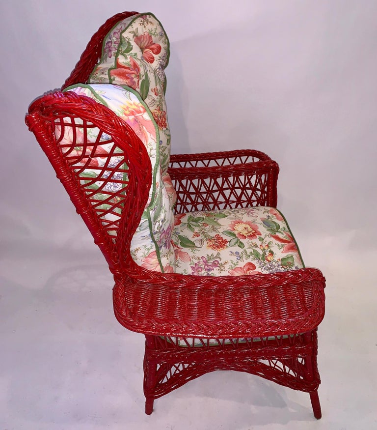Oversized Bar Harbor Style Wicker Wing Chair with Magazine Pocket For ...