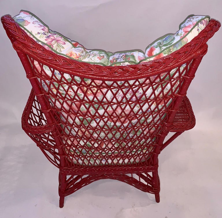 Oversized Bar Harbor Style Wicker Wing Chair with Magazine Pocket For ...