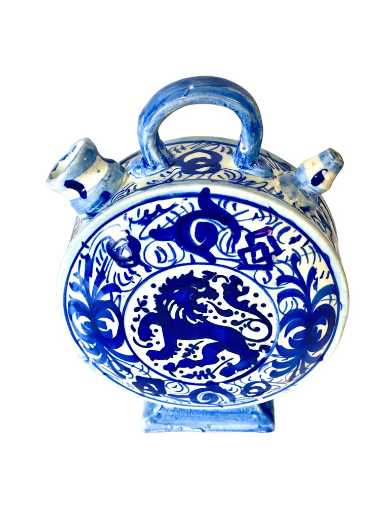 Chevrette in Blue and White Moon-Shaped Earthenware For Sale at 1stDibs