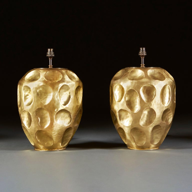 Unusual Pair of Anamorphic Brass Vases as Lamps For Sale at 1stDibs