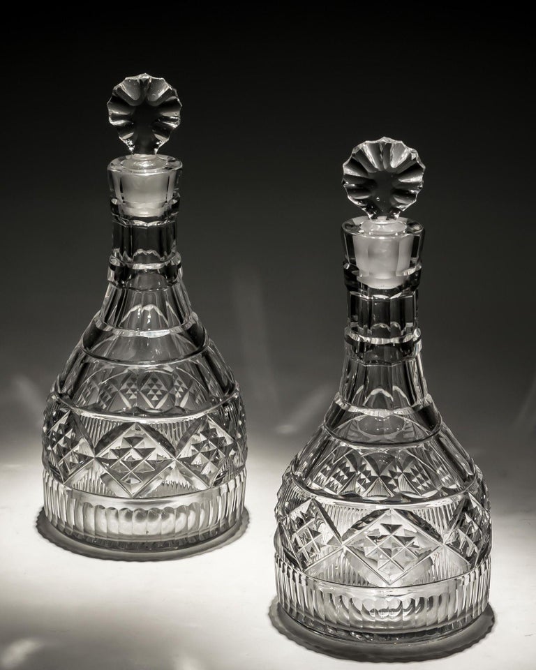 Unusual Pair of Irish Cut Glass Decanters For Sale at 1stDibs