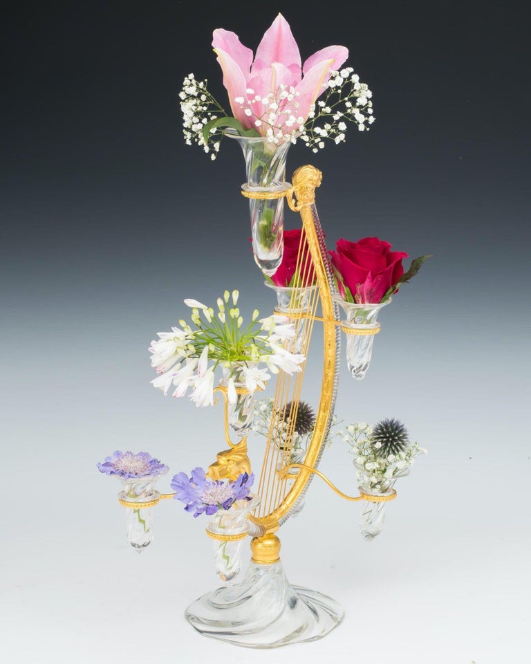 Unusual Pair of Ormolu Mounted Harp Flower Epergnes For Sale at 1stDibs