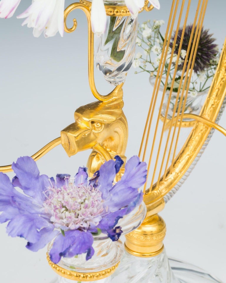 Unusual Pair of Ormolu Mounted Harp Flower Epergnes For Sale at 1stDibs