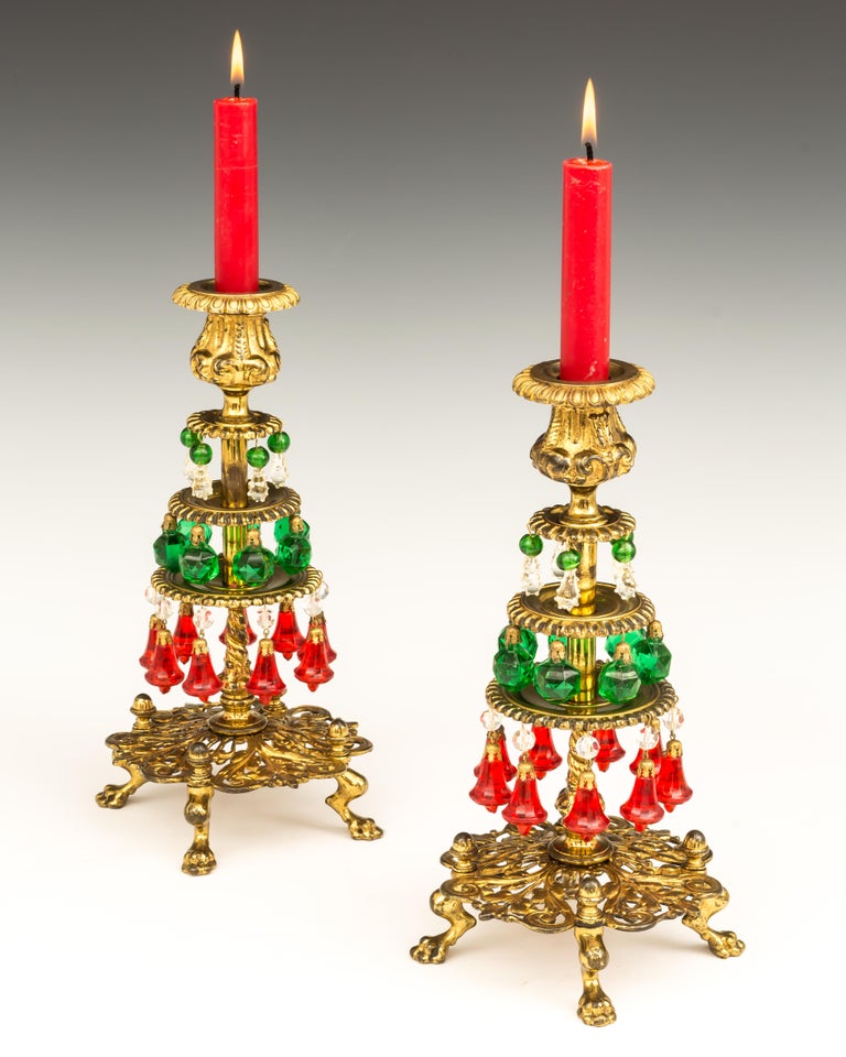 Unusual Pair of Victorian Christmas Candlesticks at 1stDibs