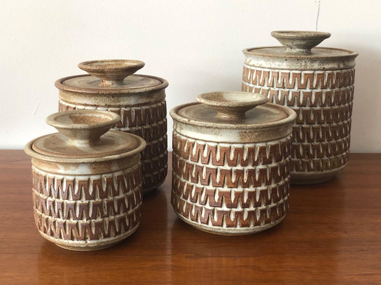 Unusual Set of Four Ceramic Lidded Jars by Gerry Williams at 1stDibs