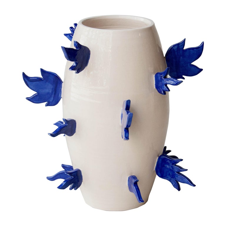 Ana Rod Pop Handmade White Blue Flamed Ceramic Vase, Spain, 2019 at 1stDibs