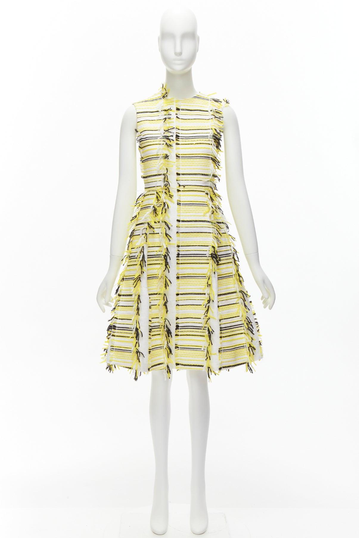 ANAIS JOURDEN yellow black lurex fringed tweed fit flared panelled ...