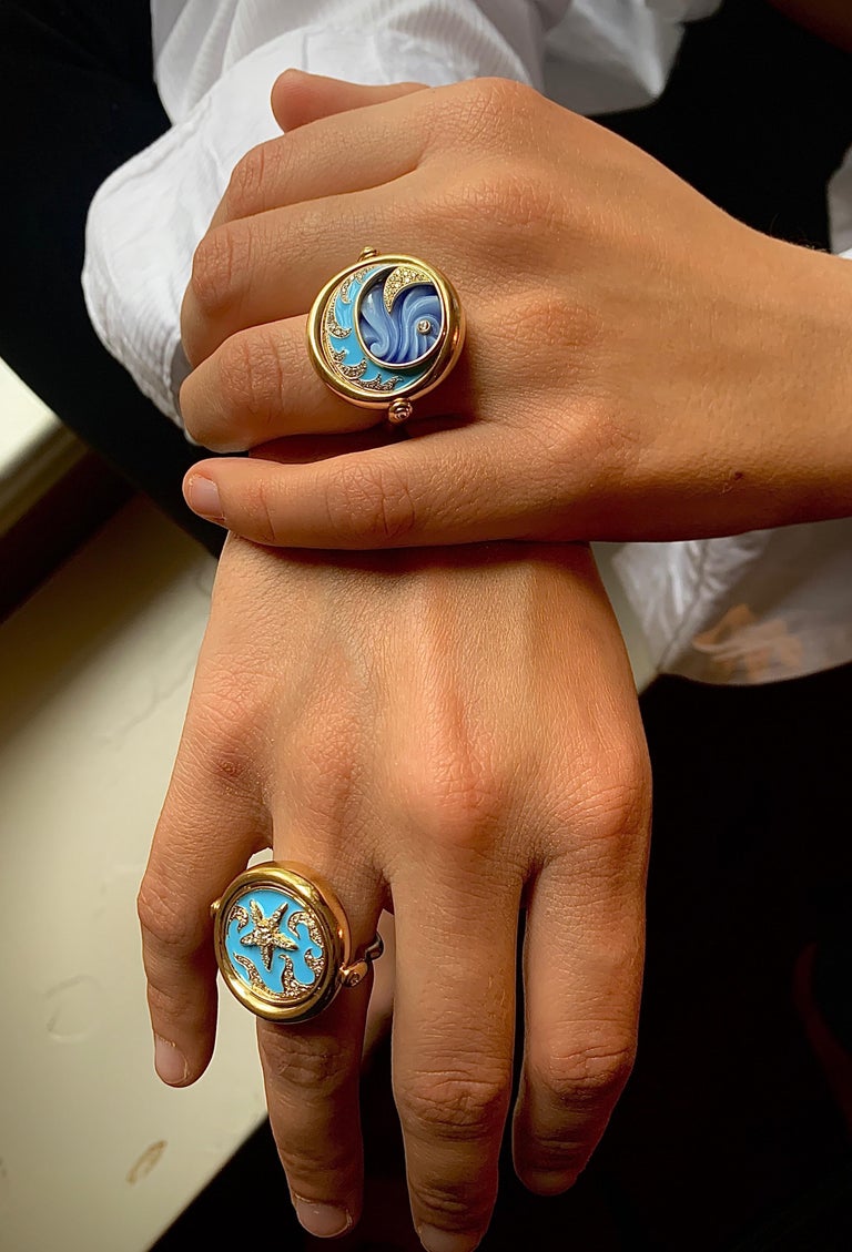 AnaKatarina 4 Elements "Water" Ring in Agate, Diamond, Yellow Gold, and ...