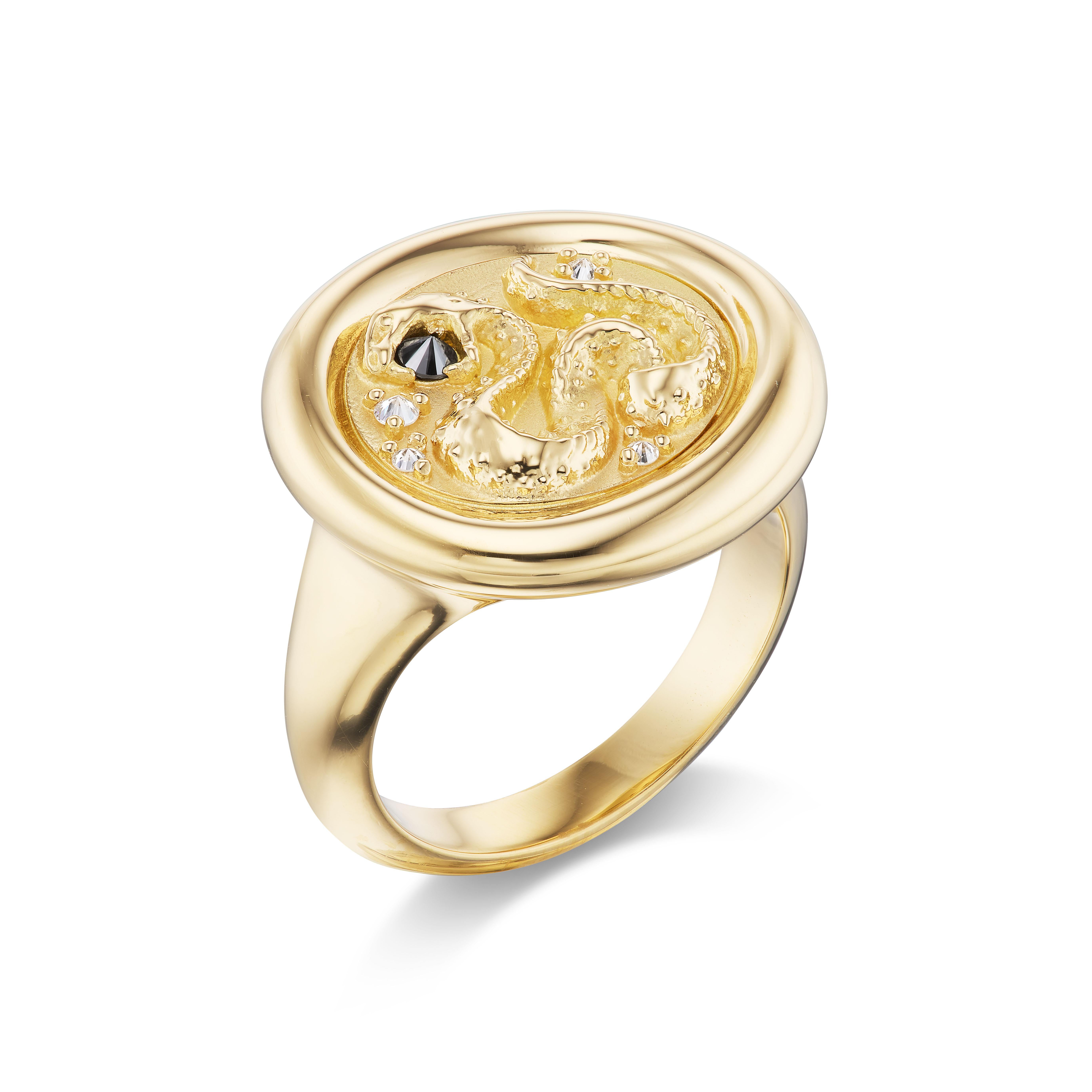 Customizable AnaKatarina Yellow Gold and Diamond 'Wisdom' Signet Ring ...