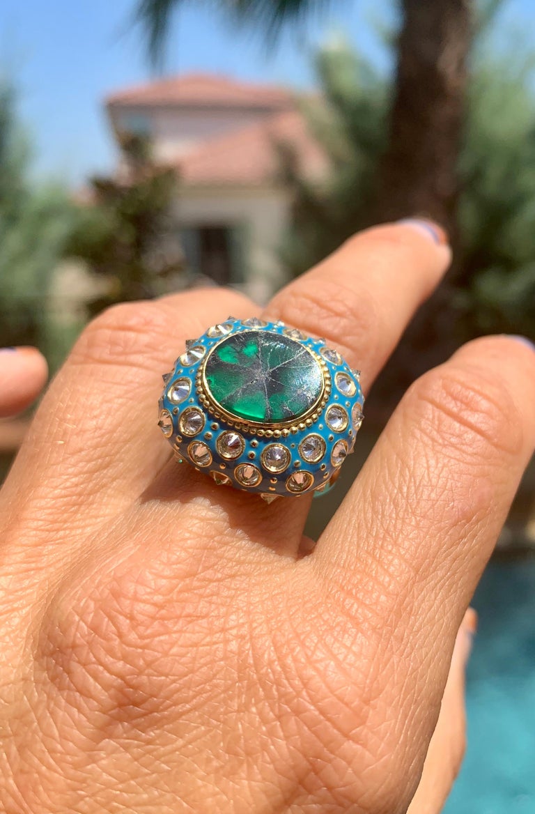 AnaKatarina Yellow Gold, Turquoise Enamel, Trapiche Emerald and Diamond ...