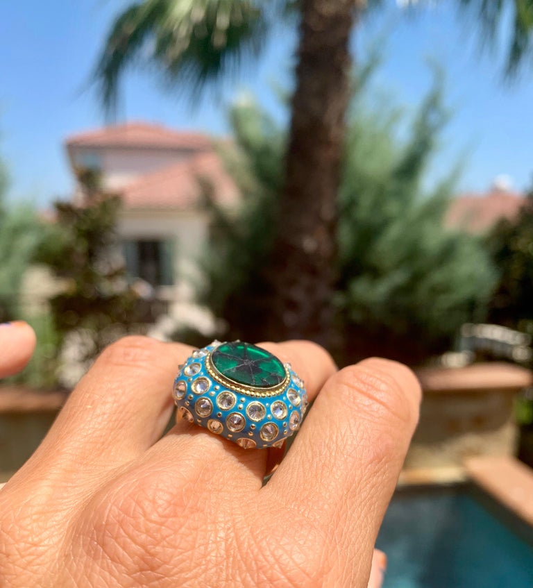 AnaKatarina Yellow Gold, Turquoise Enamel, Trapiche Emerald and Diamond ...