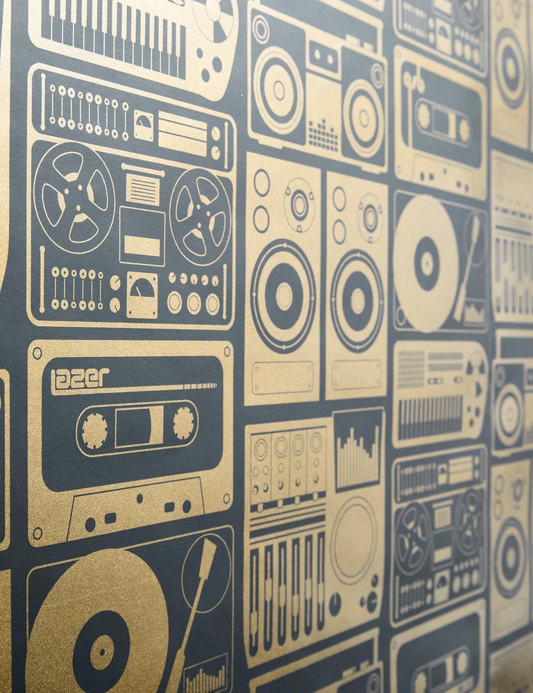 Analog Nights Designer Screen Printed Wallpaper in Eclipse 'Gold and ...