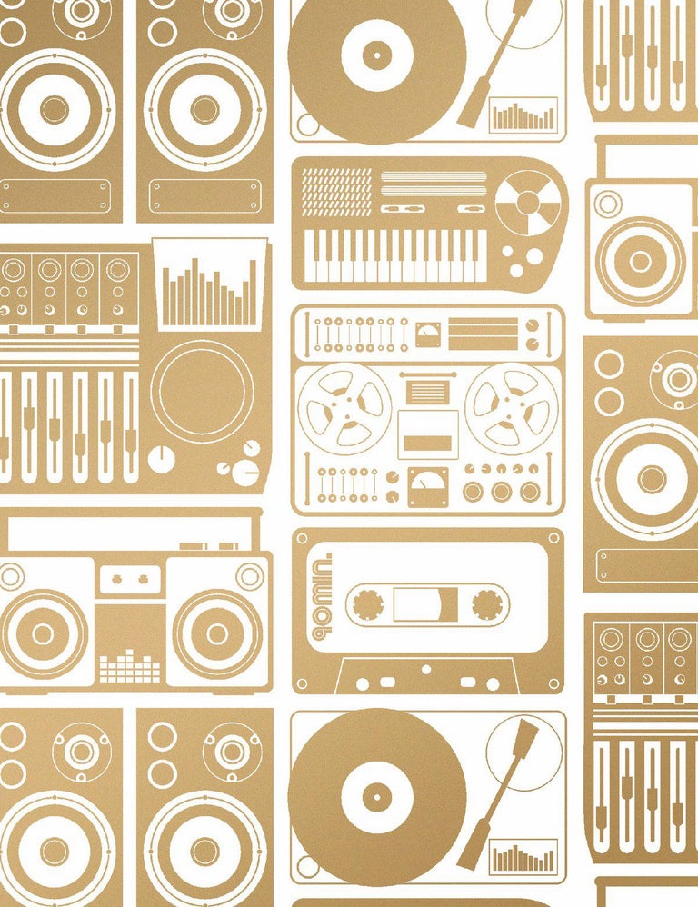Analog Nights Screen Printed Wallpaper in Sphinx 'Metallic Gold on ...