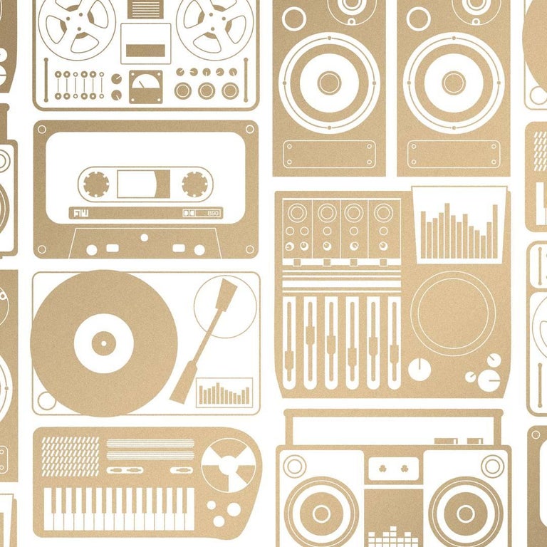 Analog Nights Screen Printed Wallpaper in Sphinx 'Metallic Gold on ...