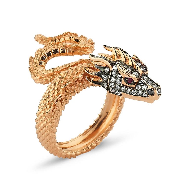 Ananta Sesha Long Tail Ring in 14 Karat Rose Gold with 0.34ct White ...