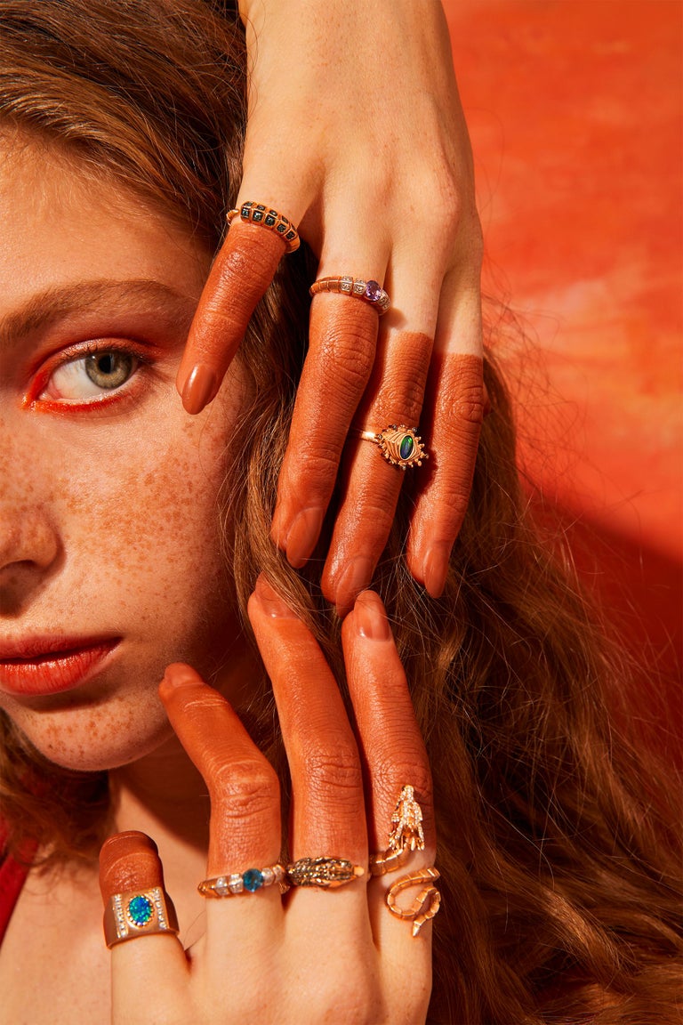 Ananta Sesha Ring in 14 Karat Rose Gold with White and Black Diamond ...