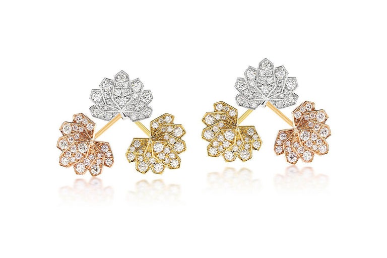 Ananya Tri-Color Lotus Ear Jacket set with Diamonds For Sale at 1stDibs