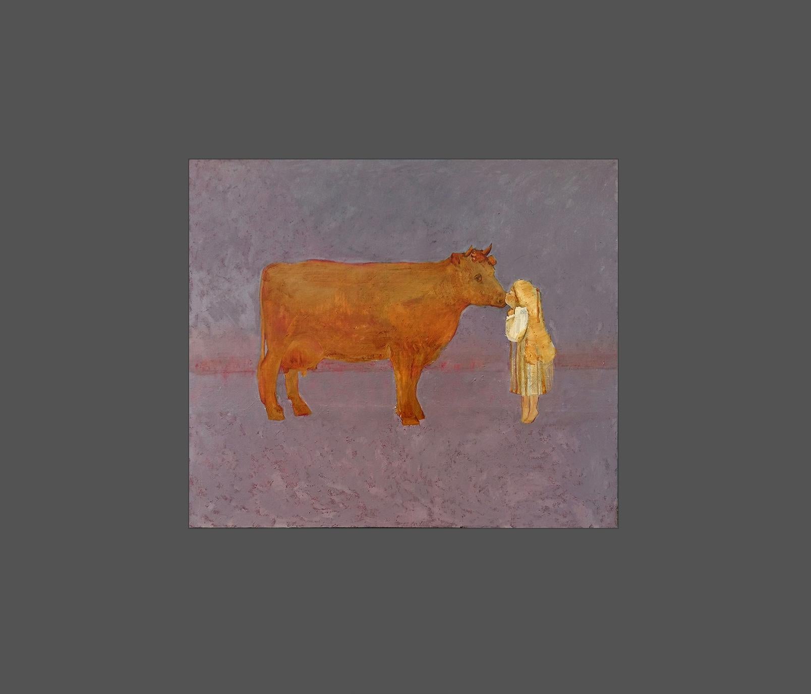 Anastasia Kurakina - Girl kissing Golden Cow For Sale at 1stDibs