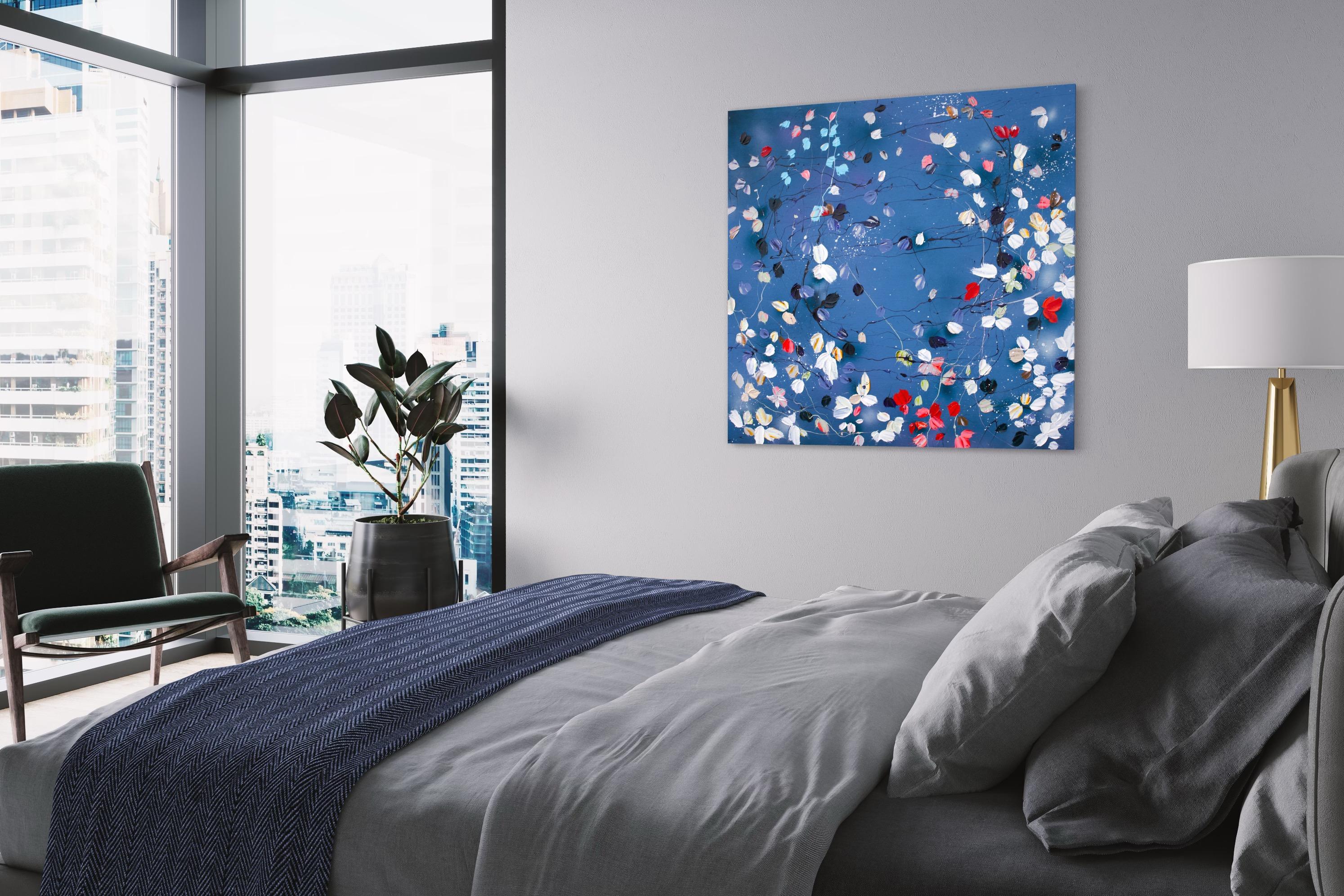 Anastassia Skopp - "Floral September" floral blue square large painting ...