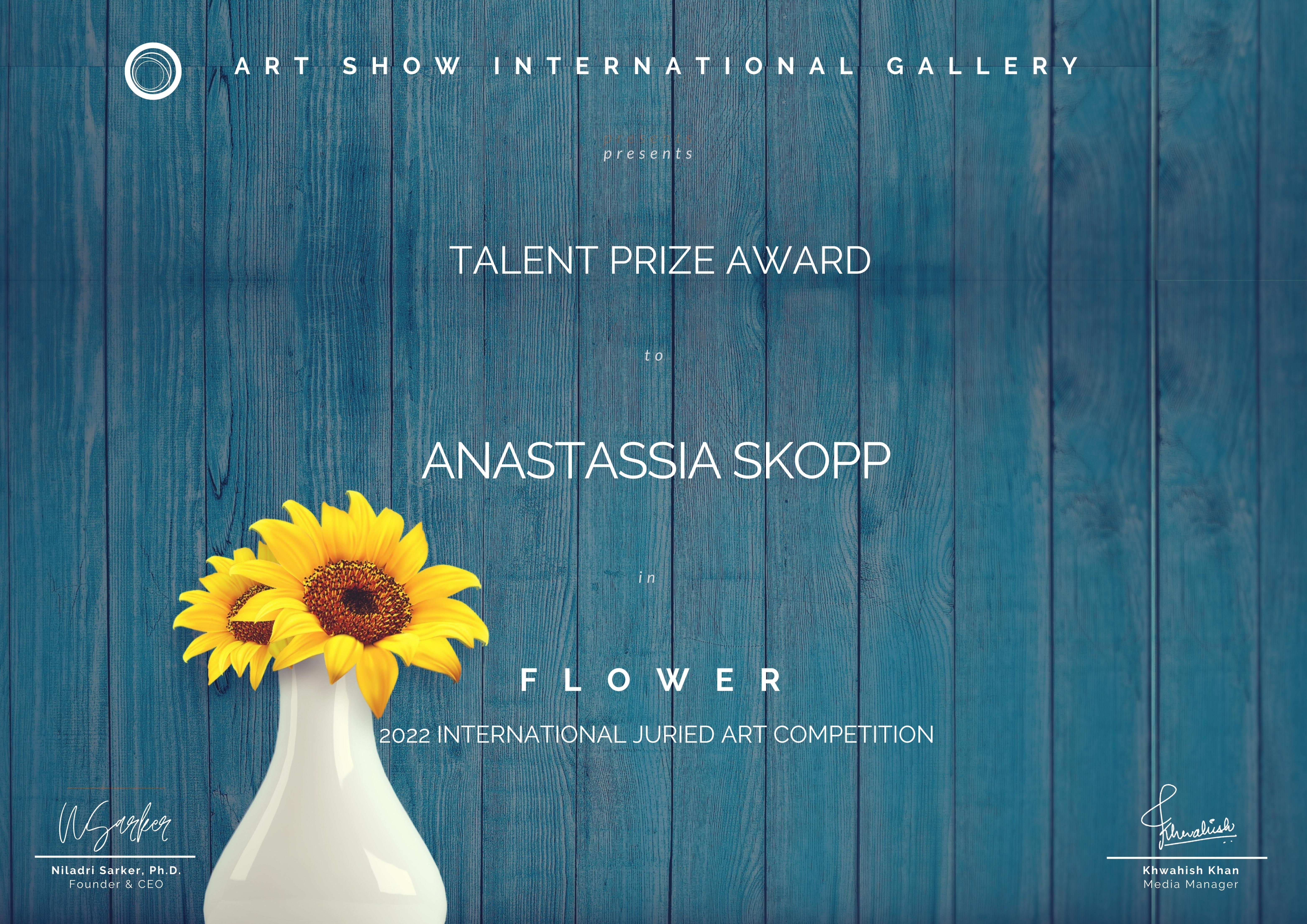 Anastassia Skopp - "Floral September" floral blue square large painting ...