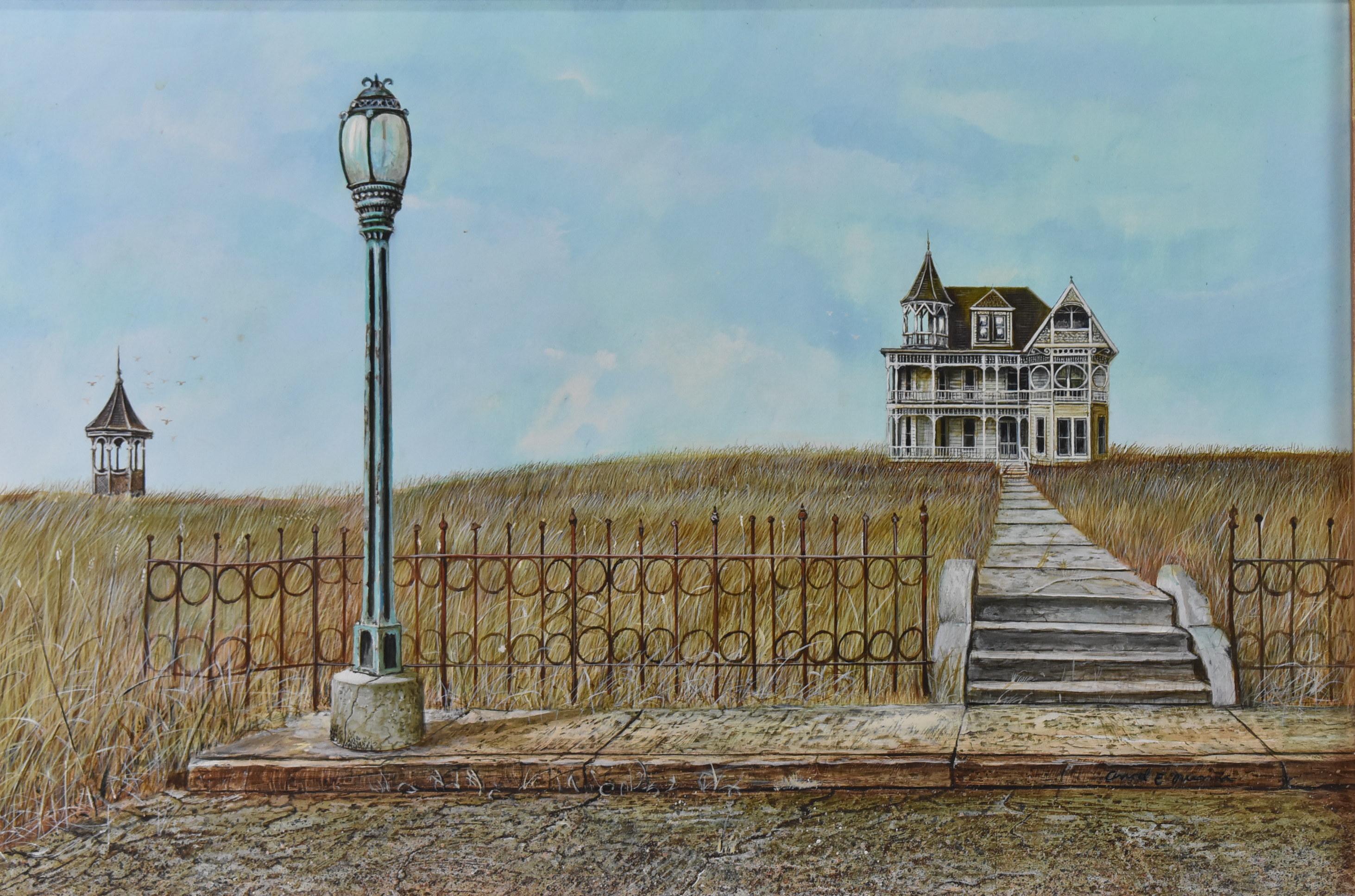 Ancel E. Nunn (1928-1999) Painting on Masonite Board of Victorian House ...