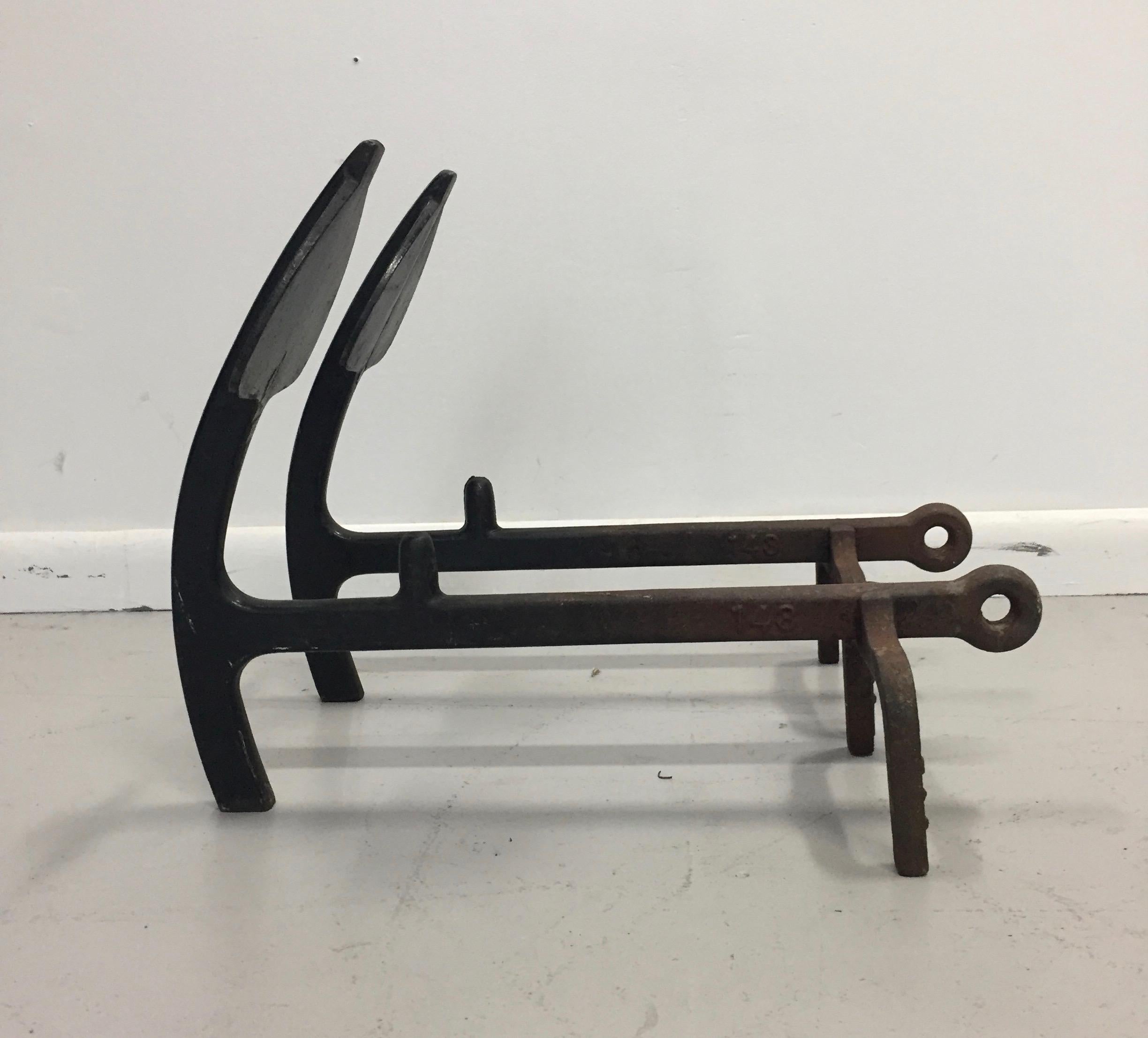 Anchor Form Andirons in Wrought Iron a Pair at 1stDibs