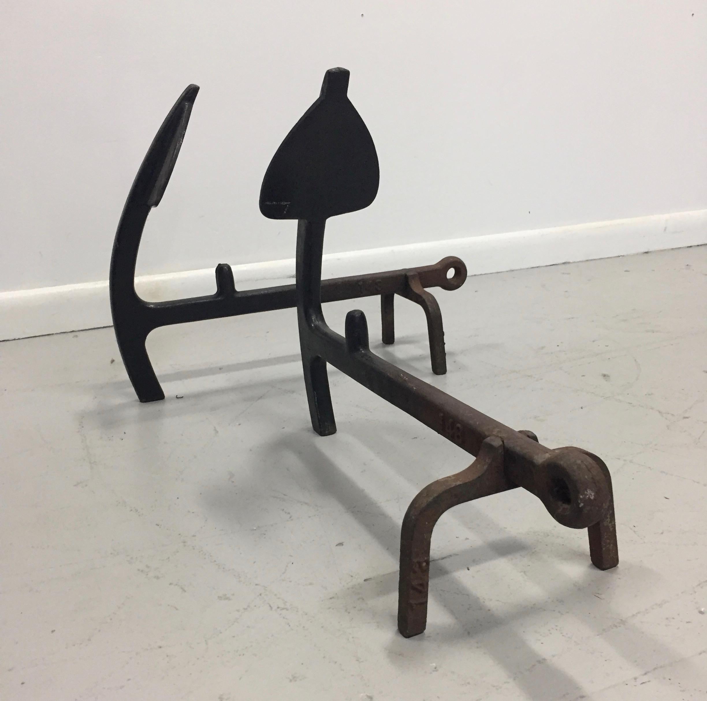Anchor Form Andirons in Wrought Iron a Pair at 1stDibs