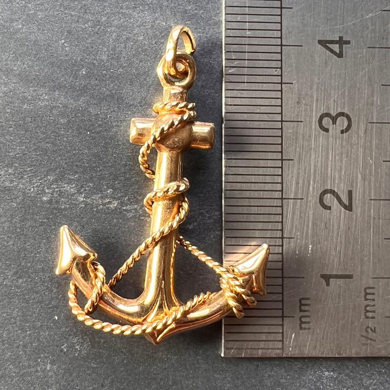 Anchor with Rope 14K Yellow Gold Pendant For Sale at 1stDibs