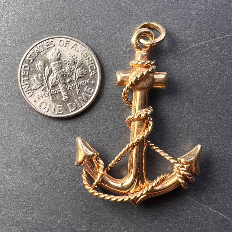 Anchor with Rope 14K Yellow Gold Pendant For Sale at 1stDibs
