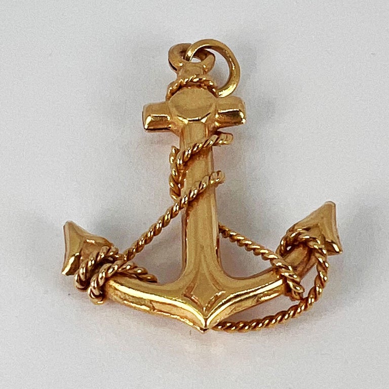 Anchor with Rope 14K Yellow Gold Pendant For Sale at 1stDibs