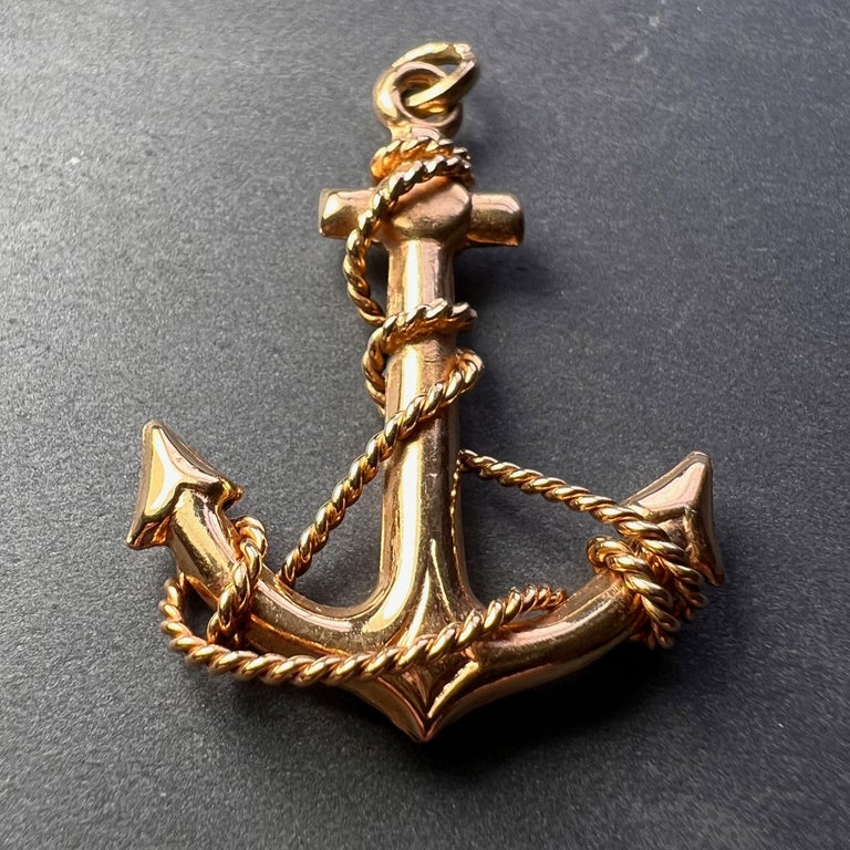 Anchor with Rope 14K Yellow Gold Pendant For Sale at 1stDibs