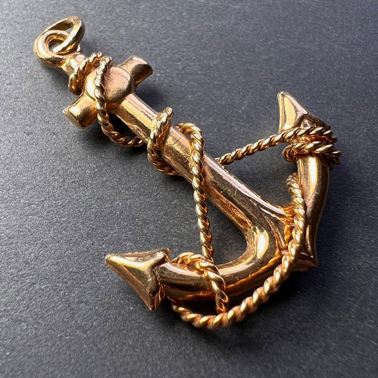 Anchor with Rope 14K Yellow Gold Pendant For Sale at 1stDibs