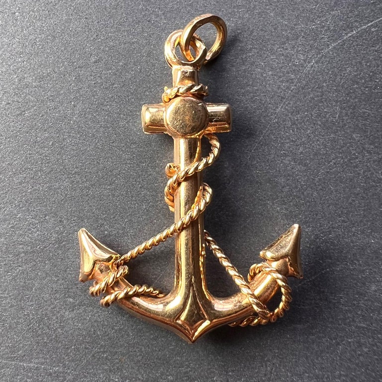 Anchor with Rope 14K Yellow Gold Pendant For Sale at 1stDibs