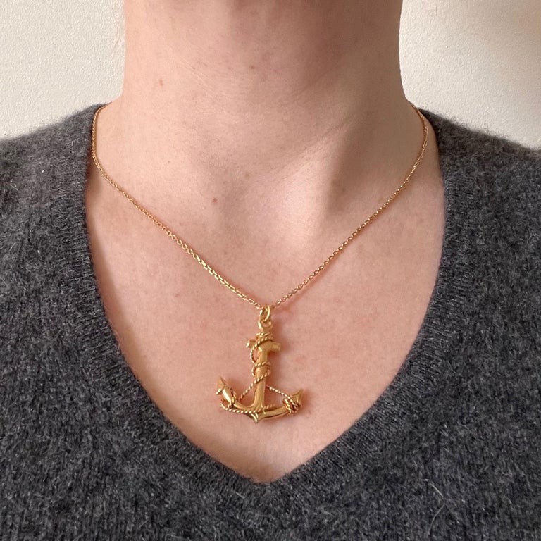 Anchor with Rope 14K Yellow Gold Pendant For Sale at 1stDibs