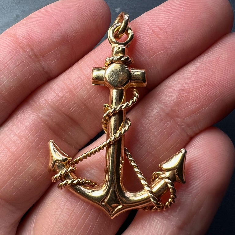 Anchor with Rope 14K Yellow Gold Pendant For Sale at 1stDibs