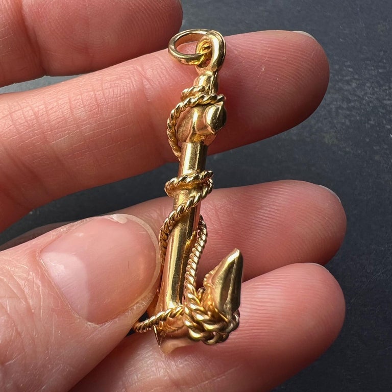 Anchor with Rope 14K Yellow Gold Pendant For Sale at 1stDibs
