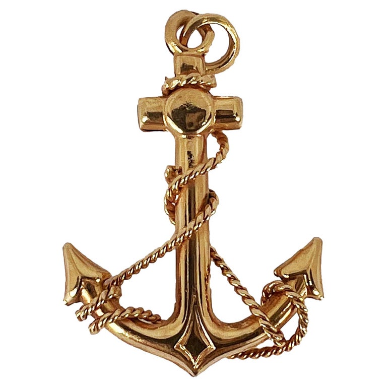 Anchor with Rope 14K Yellow Gold Pendant For Sale at 1stDibs