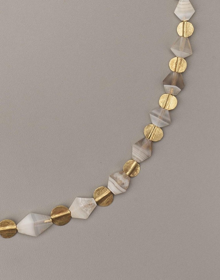 Ancient Agate and Milky Quartz Rhombus Beads with 20k Gold Disc Beads ...