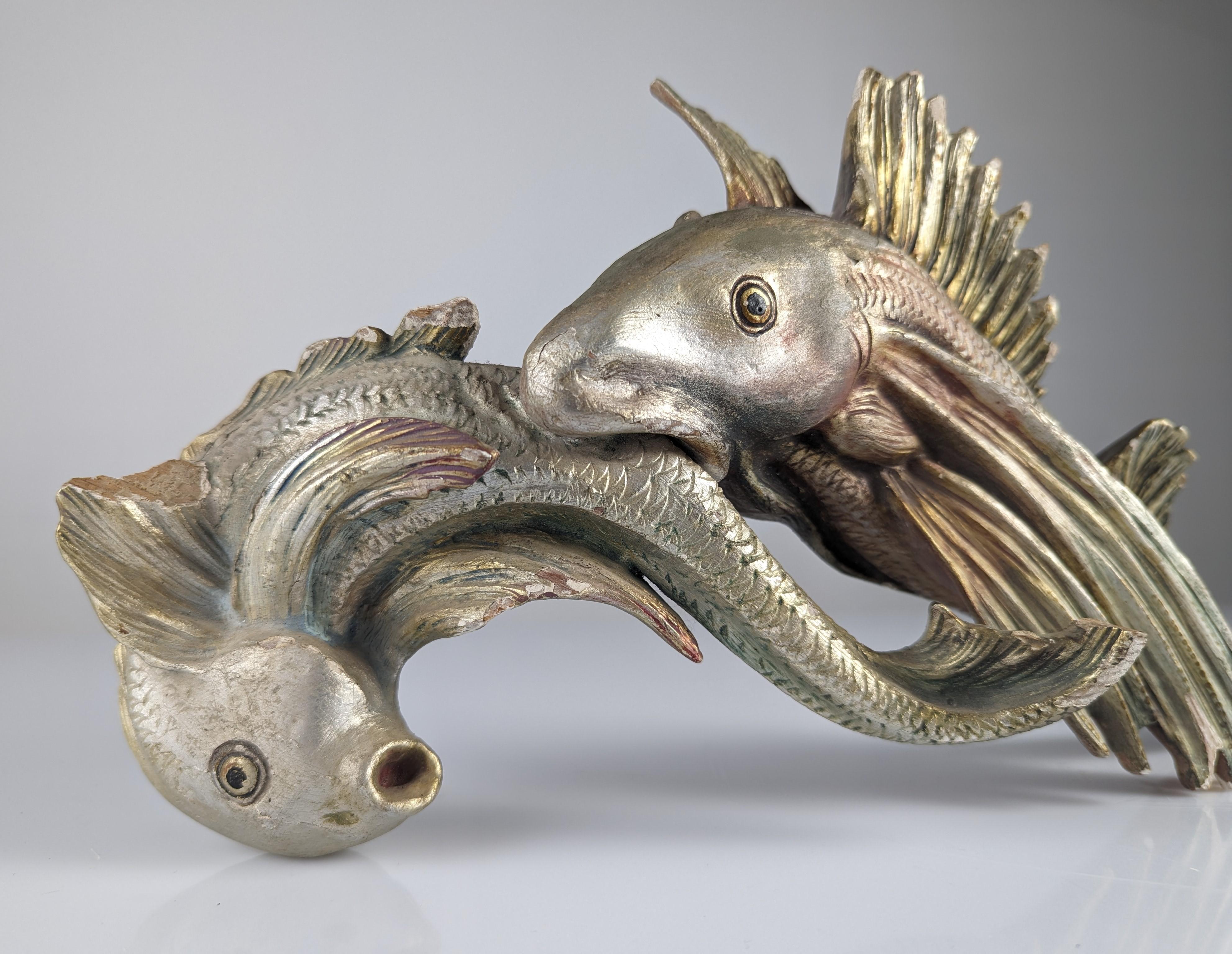 Ancient altarpiece of fish carved in polychrome wood For Sale at 1stDibs