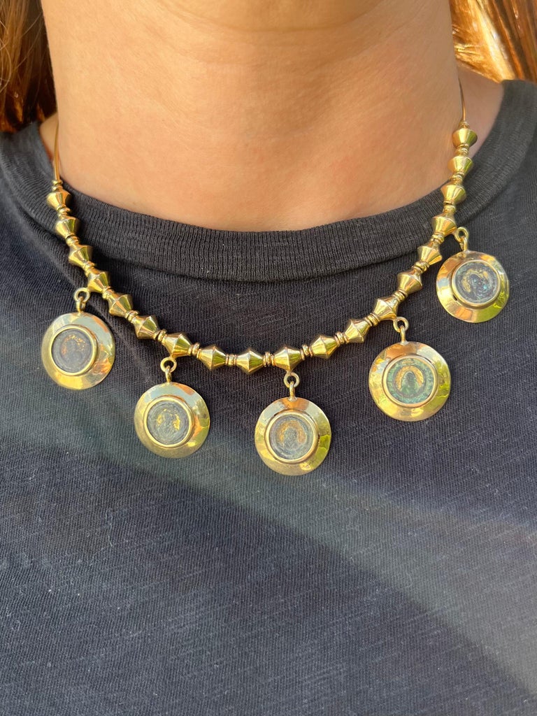 Ancient Axum Gilt Coin Necklace and Bracelet Set in 18k Yellow Gold For ...