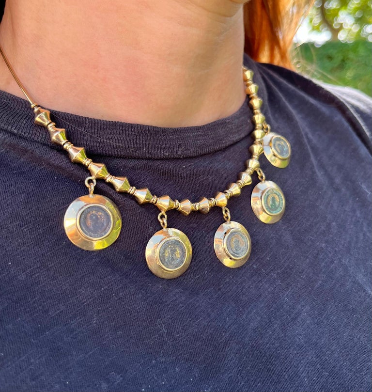 Ancient Axum Gilt Coin Necklace and Bracelet Set in 18k Yellow Gold For ...