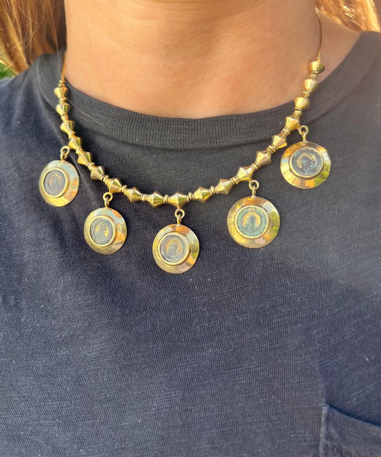 Ancient Axum Gilt Coin Necklace and Bracelet Set in 18k Yellow Gold For ...