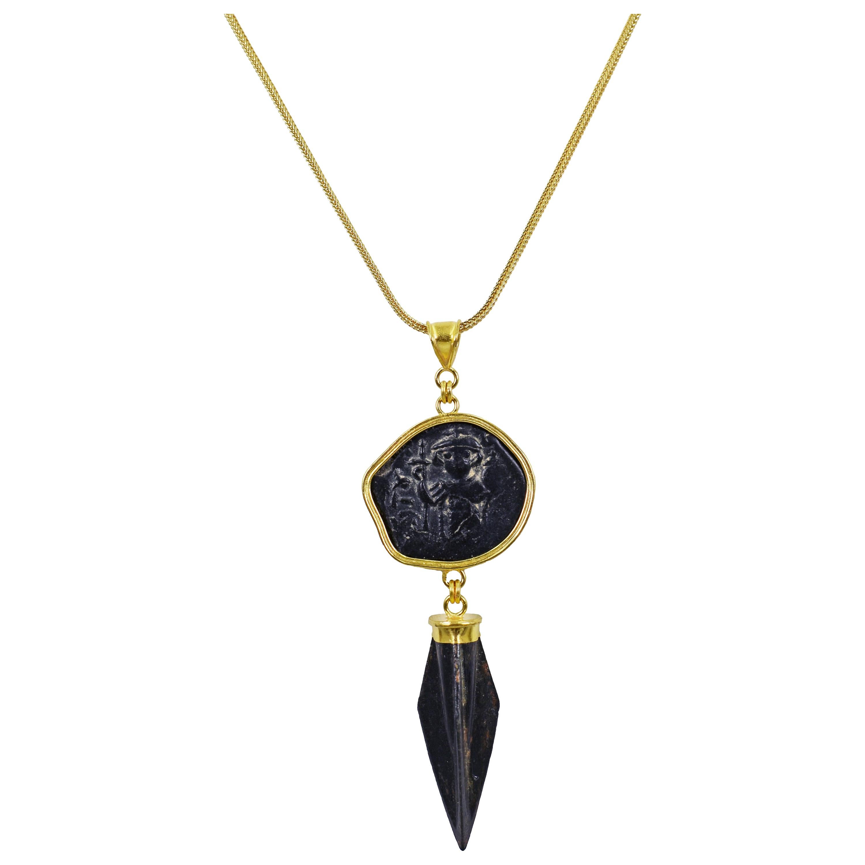 Ancient Byzantine Coin and Roman Arrowhead 22 Karat Gold Pendant ...
