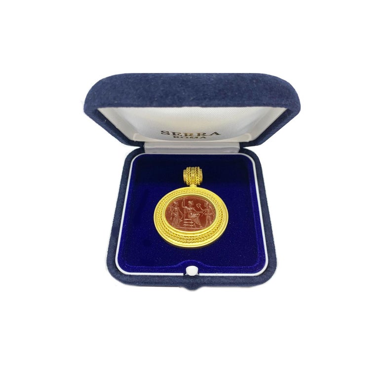 Ancient Carnelian Intaglio Gold Pendant Depicting Fortuna, Minerva and ...